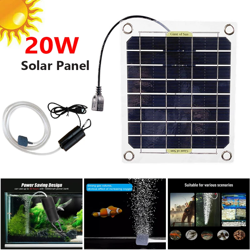 20W-Solar-Panel-Set-Portable-5V-Solar-Cell-Solar-Aquarium-Air-Pump-Fish ...