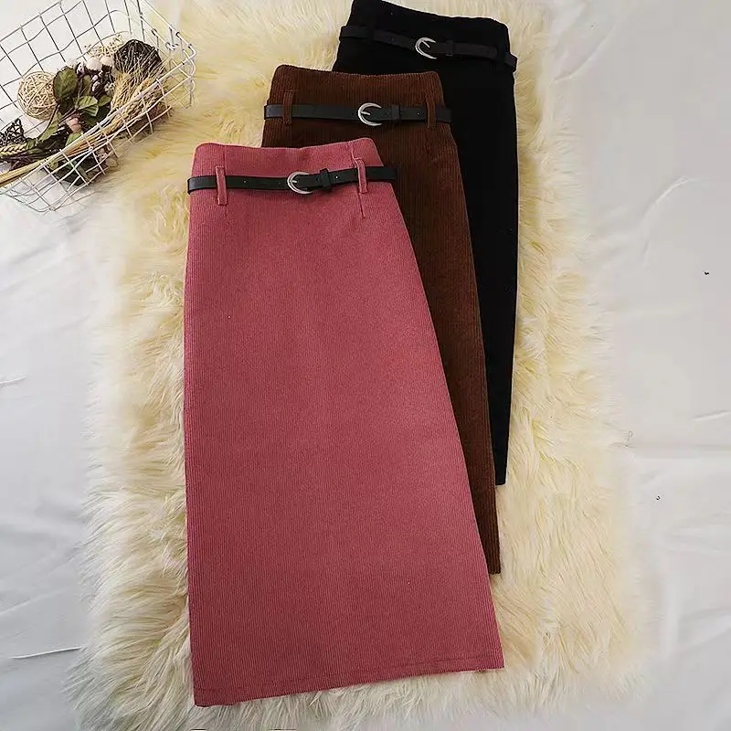 Vintage-Winter-Skirts-Women-Retro-Split-Midi-Long-Corduroy-Casual-Skirt-Belt-Jupe-Longue-Office ...