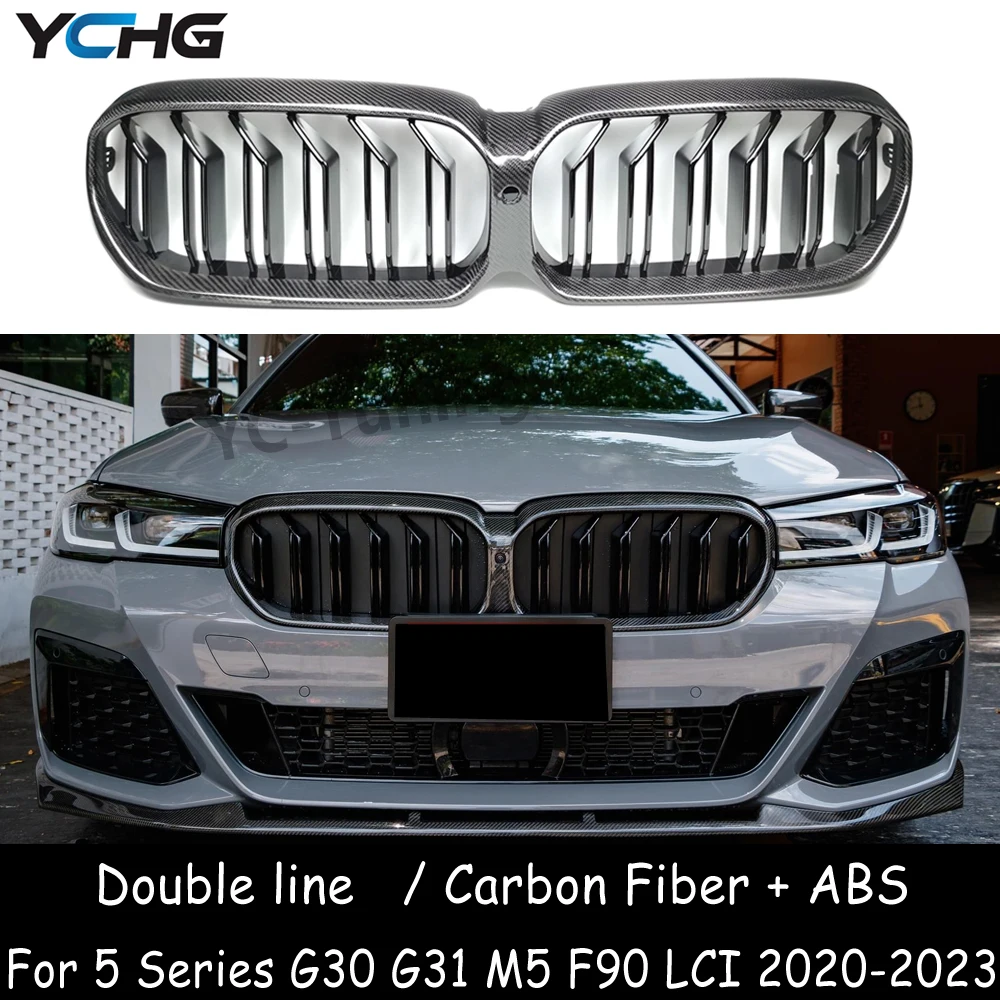 G30-LCI-Double-line-ABS-Carbon-Fiber-Front-Bumper-Grille-For-BMW-5 ...