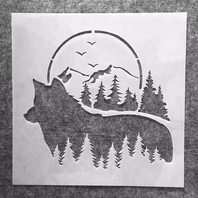 Wolf Howling At Moon Stencil