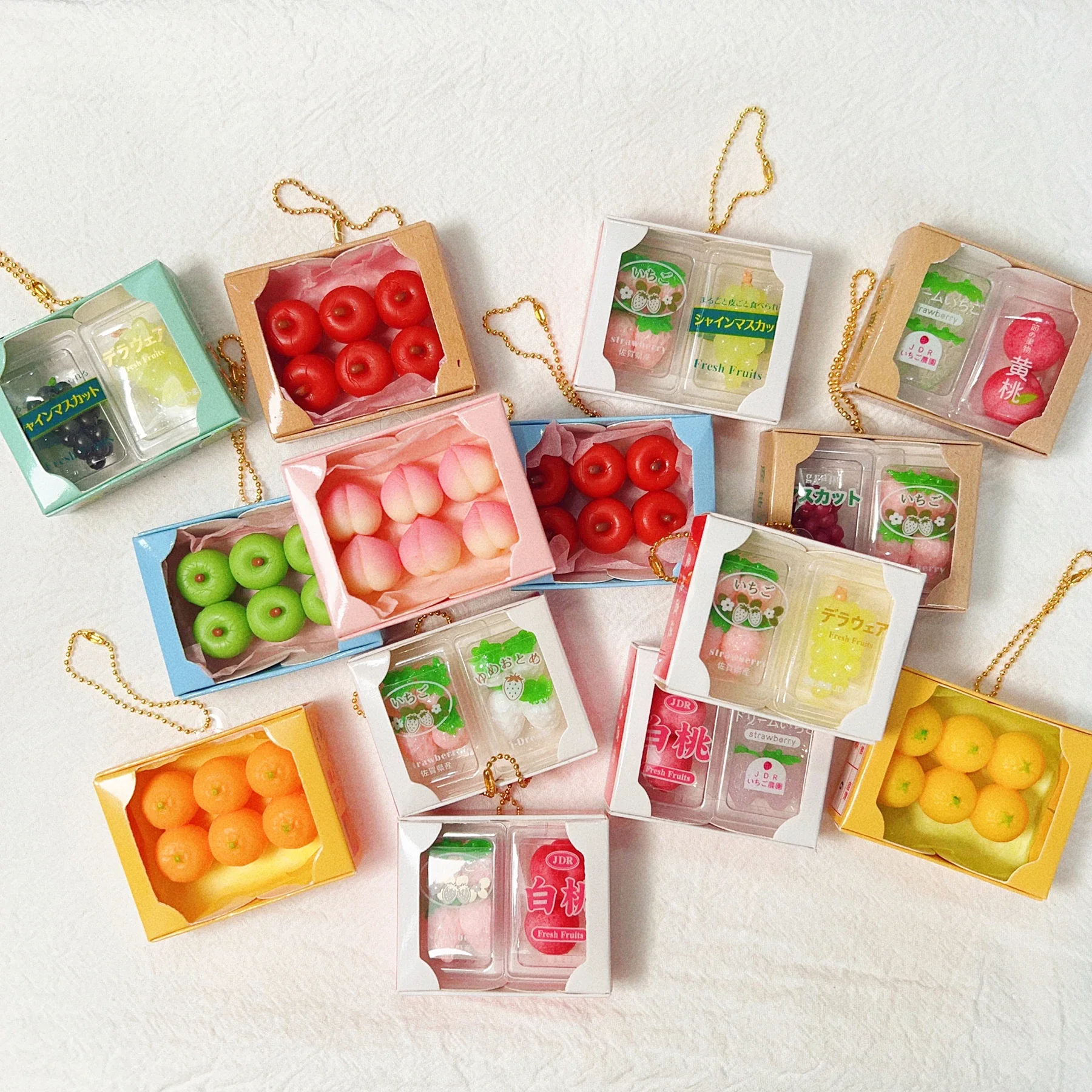 Japanese Miniature Fruit Capsule Toy Squishy Boxed Strawberry Peach ...