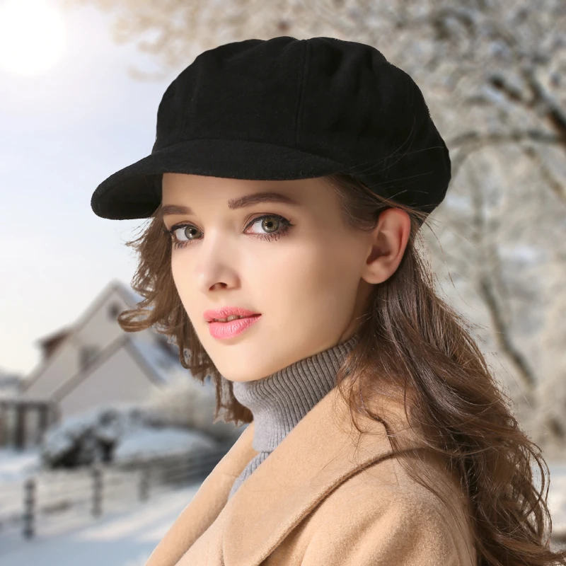 Autumn Newsboy Caps for Women Solid Plain Octagonal Winter Hats Men Ladies Casual Wool Hat ...