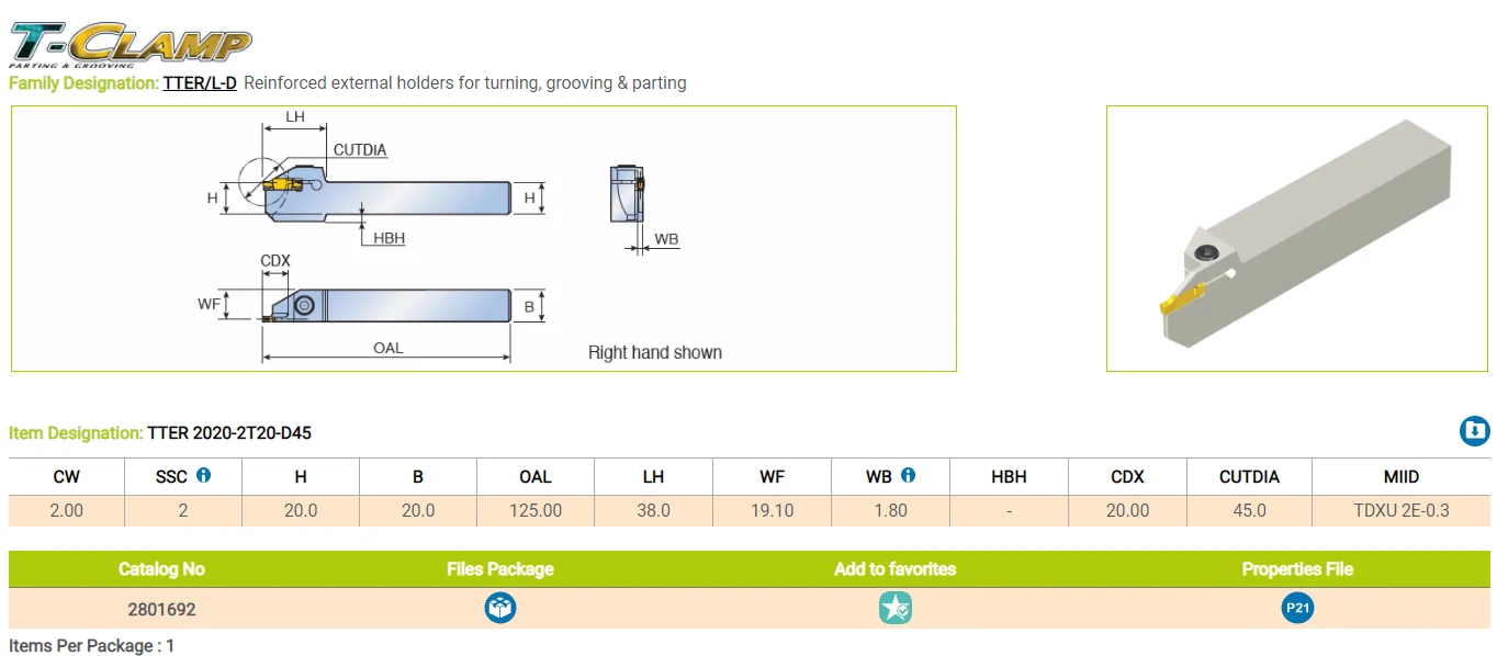 ORIGINAL 1PCS CARBIDE INSERT TTER 2020-2T20-D45