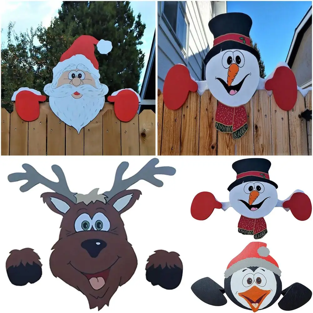 Christmas-Fence-Decoration-Santa-Clause-Snowman-Reindeer-Penguin-Peeker ...