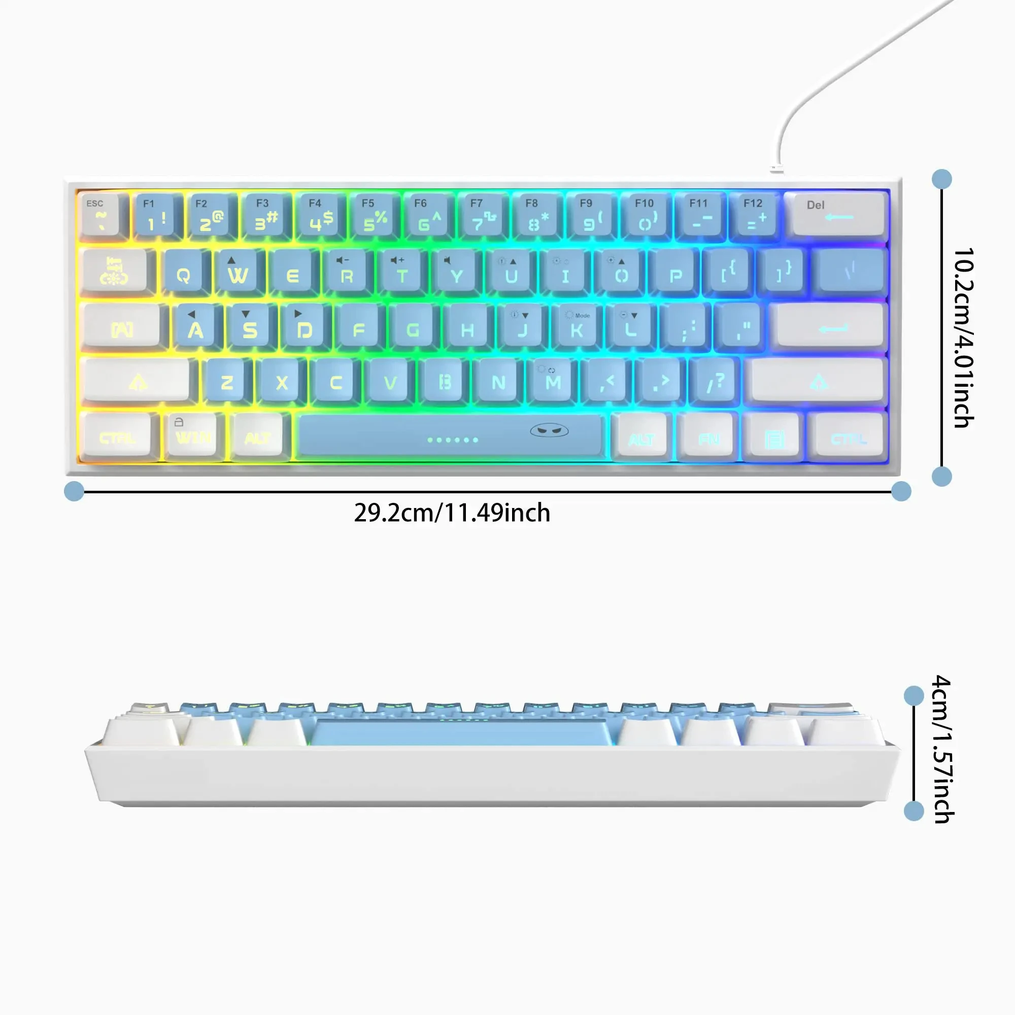 MageGee TS91 60% Mini Membrane USB Keyboard, 61 Key Wired RGB Backlit ...