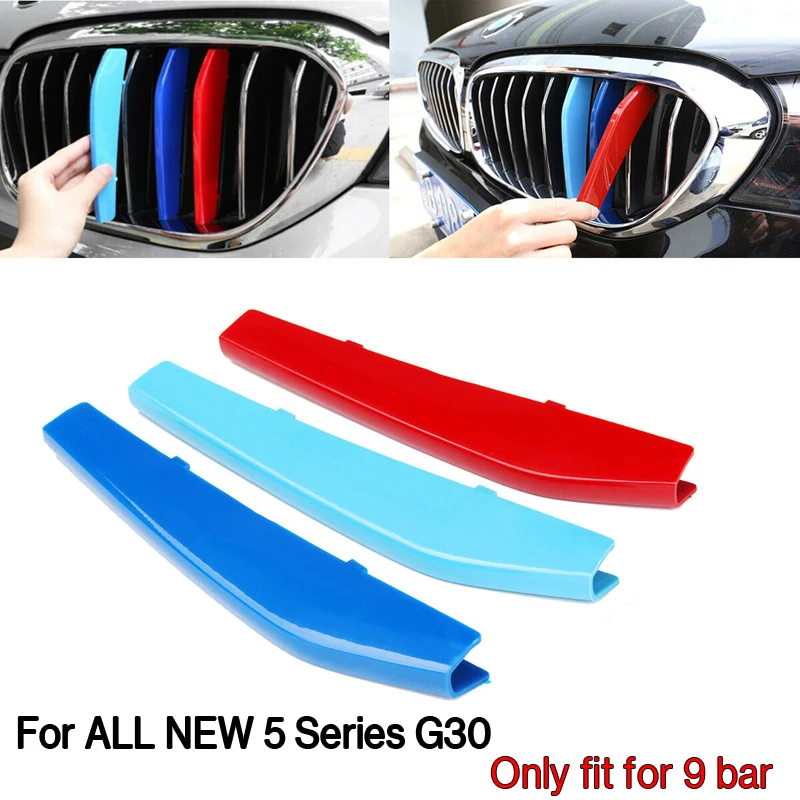 9 Slats Kidney Front Grill Grille Cover Clip Trim For Bmw 5 Series G30 ...