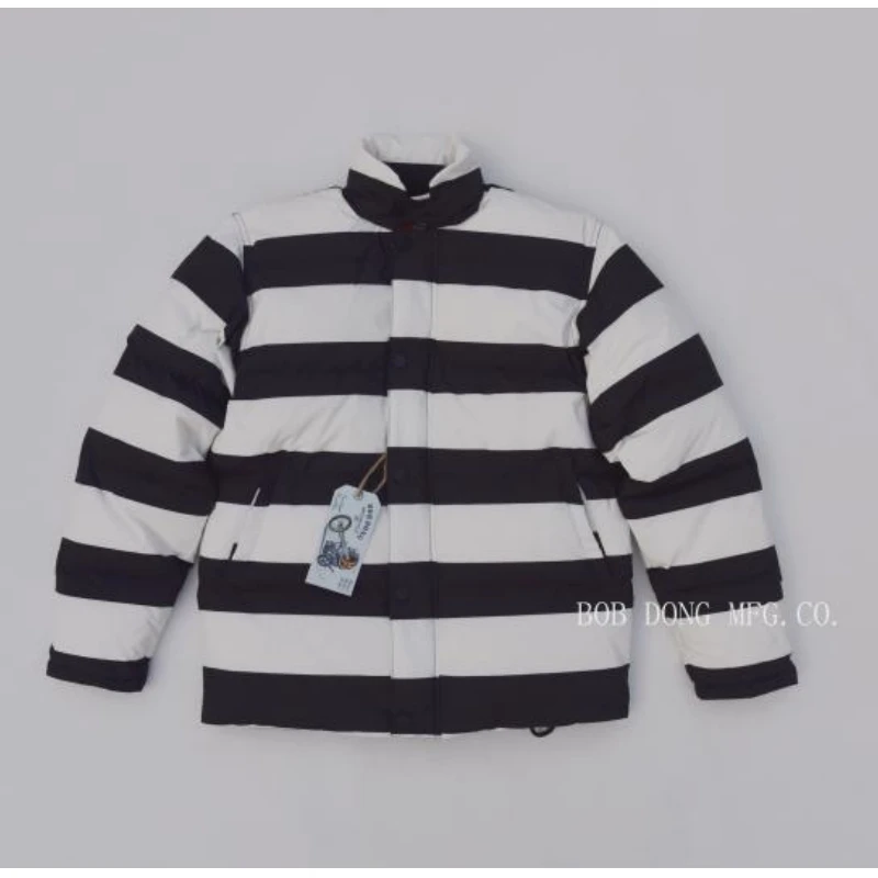 BOB DONG Vintage Black White Prison Stripe Down Jacket Winter Men Rider ...