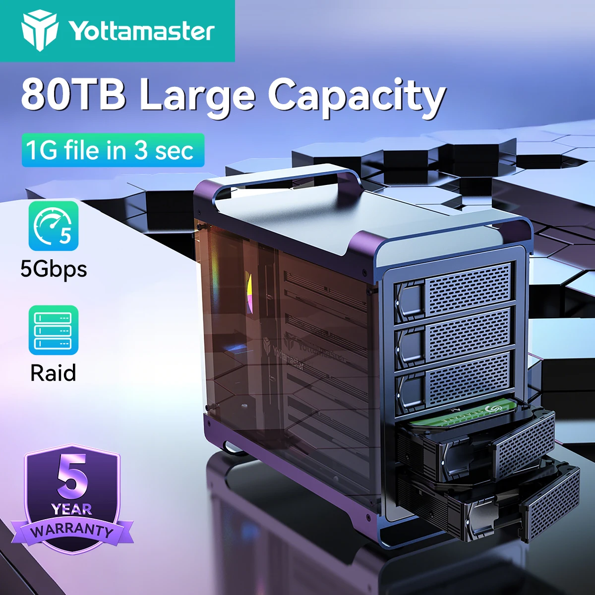 Yottamaster 5Gbps 5 Bays RAID מארז דיסקו Duro Externo SATA 3.0 SSD HDD ...
