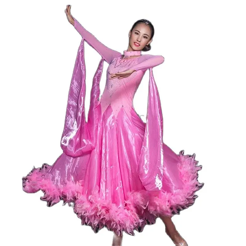 Floating-Sleeves-Feather-Ballroom-Dance-Competition-Dresses-For-Women ...