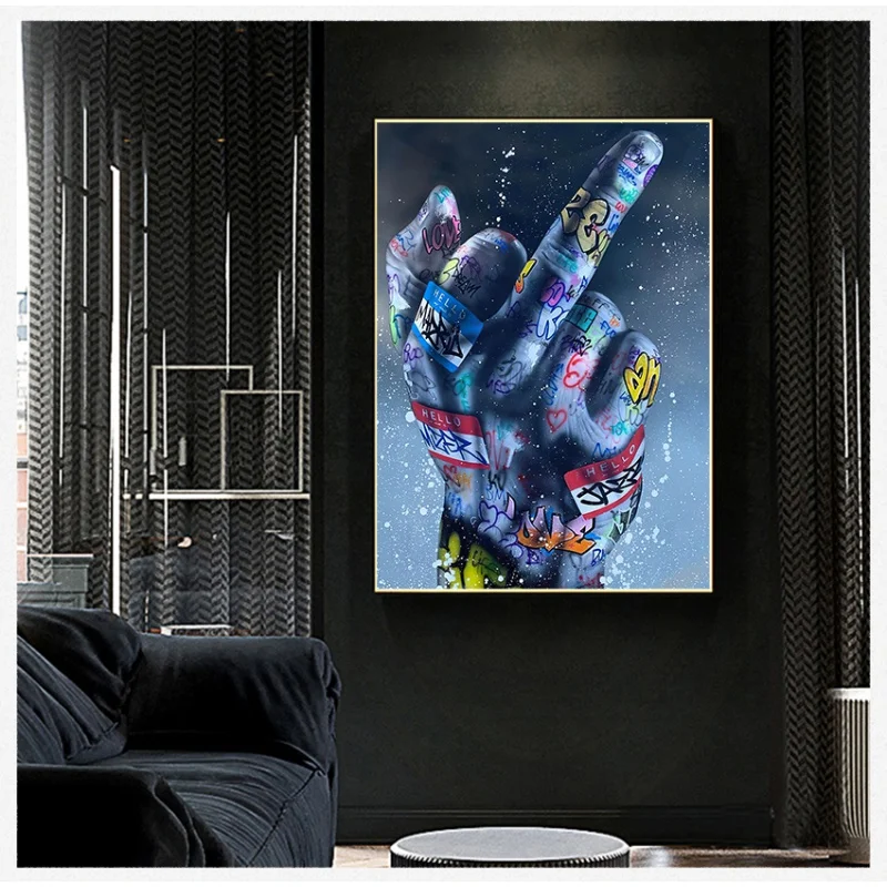 Street-Graffiti-Middle-Finger-Gestures-Wall-Art-Painting-Painted ...