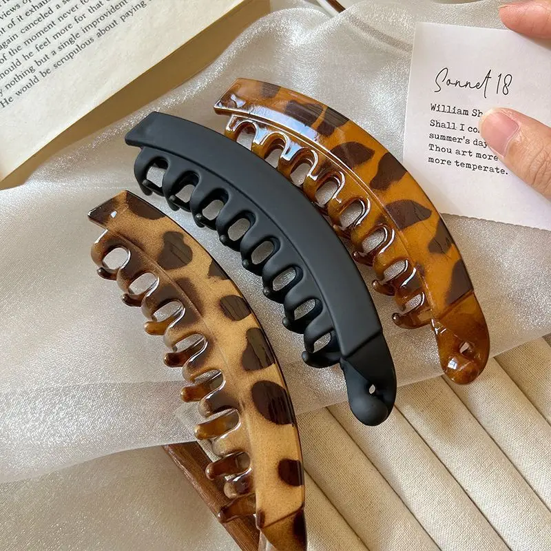 Retro Leopard Print Banana Hair Clip Ponytail Twist Vertical Clip ...