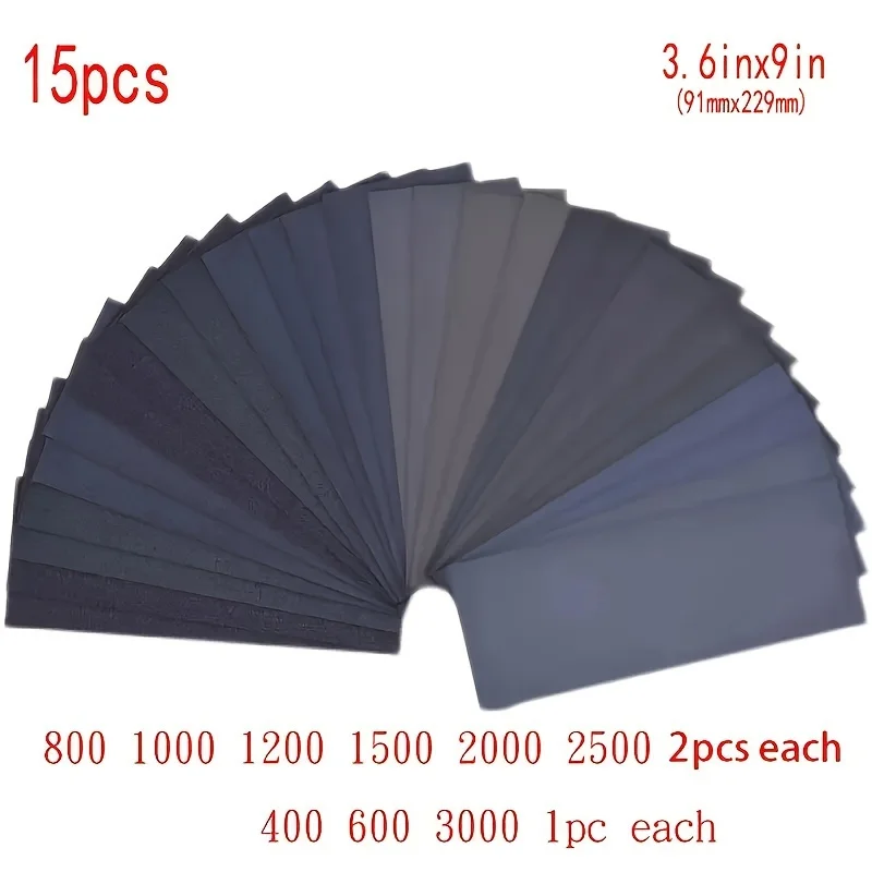 15pcs-400-To-3000-Fine-Sandpaper-Assortment-Wet-Dry-Sand-Paper-Variety ...