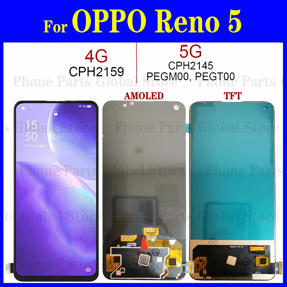 LCD Display For OPPO Reno5 5G CPH2145 4G CPH2159 Touch Panel Screen ...