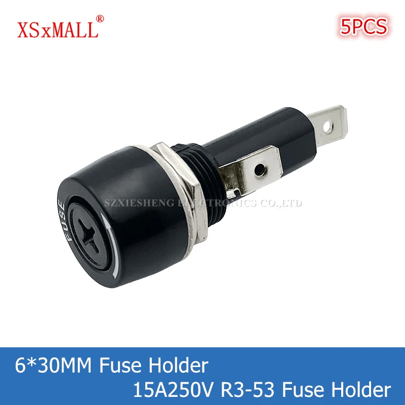 5PCS 6*30MM Fuse Holder R3-53 Fuse Holder 15A250V Panel Mounting High Temperature Resistance ...