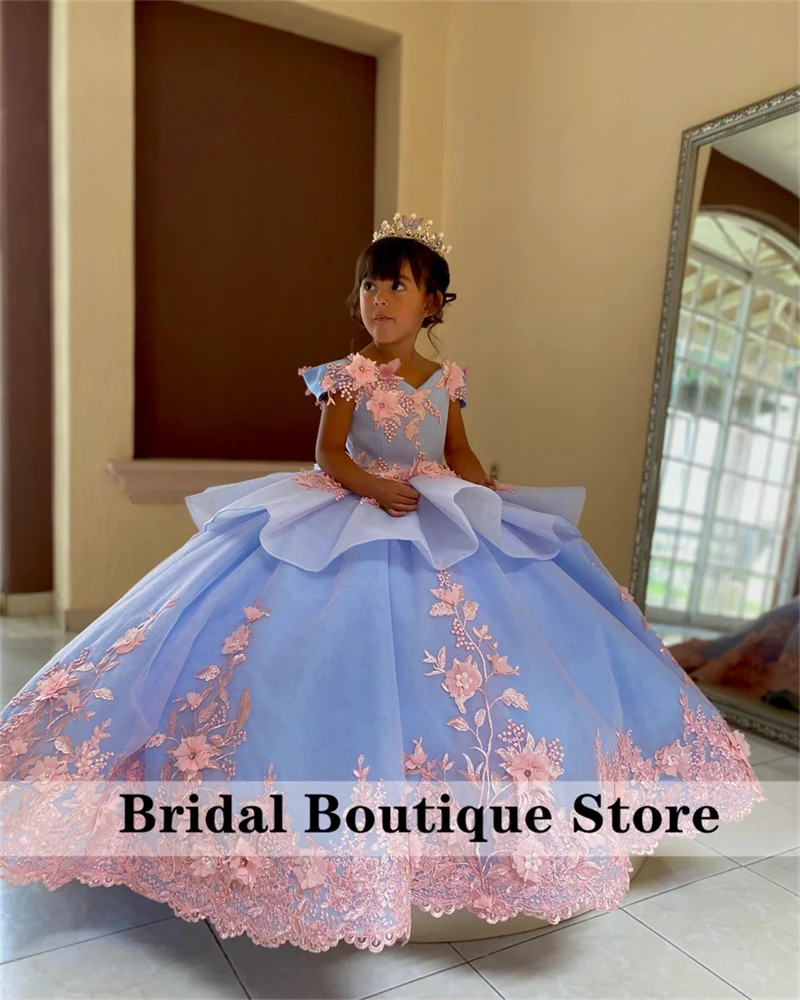Exquisite-Sky-Blue-Princess-Flower-Girl-Dresses-Lace-Appliques-Beads ...