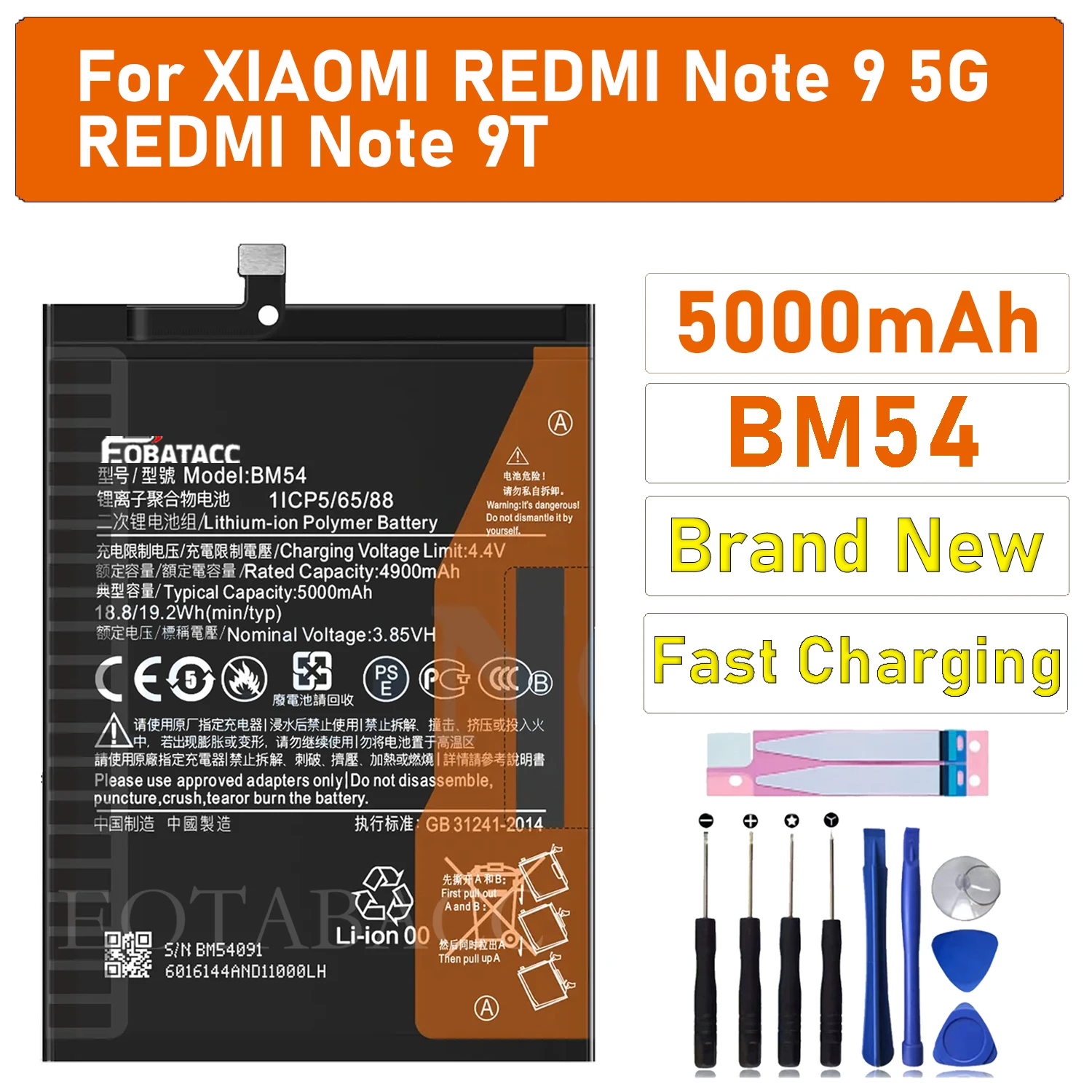 2026 年 100% 新しい BM54 5000mAh 電話バッテリー Xiaomi Redmi Note 9T Note9T 5G 交換用 ...