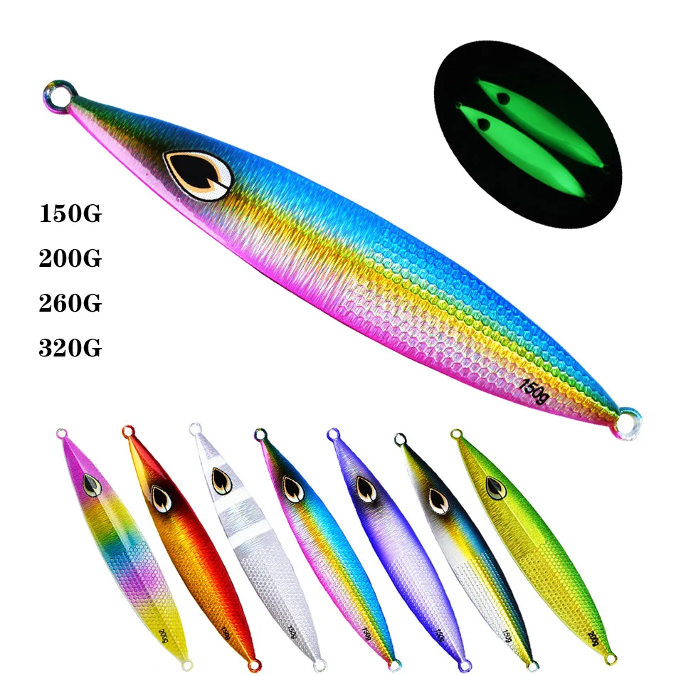 1pc-Luminous-Effect-150g-320g-Jigging-Sinking-Metal-Slow-Jig-Lure-Plate-Fishing-Hard-Lure ...