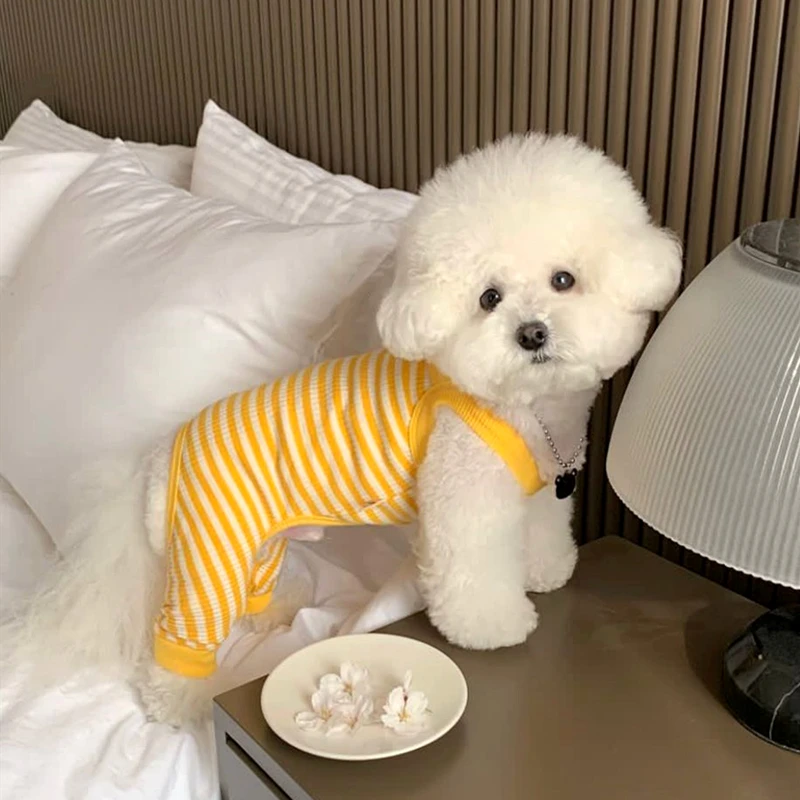 Yellow-Striped-Dog-Clothes-Summer-Thin-Bodysuit-Pet-Breathable-Carrier ...