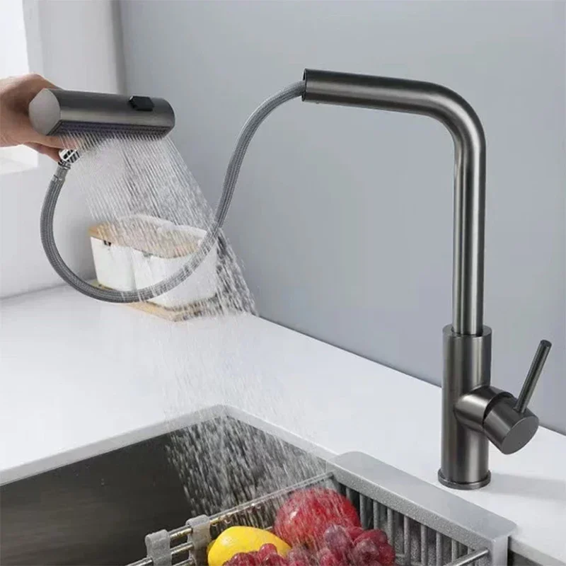 3-Mode Handle Pull Stainless Steel Kitchen Faucets Single Hole Deck ...