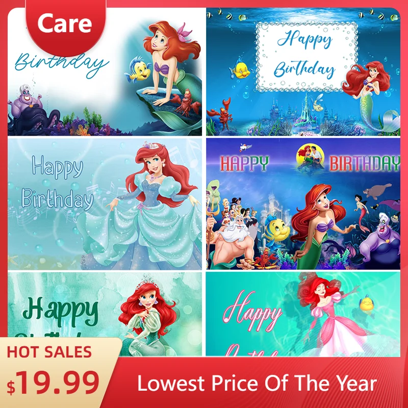 The Little Mermaid Ariel Princess Theme Birthday Party Vinyl Background ...