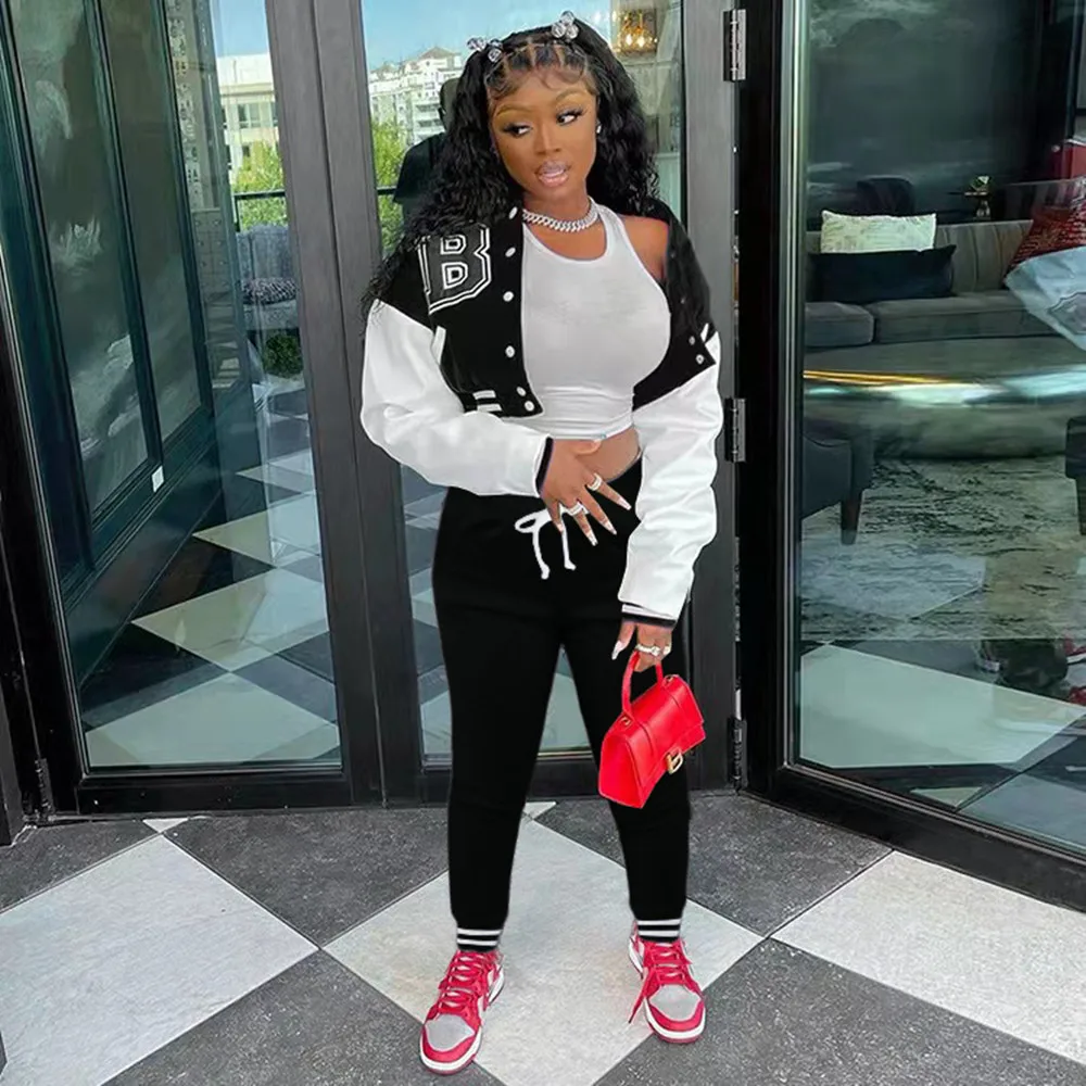 Letter-B-Baseball-Tracksuit-for-Women-Single-Breasted-Jacket-and ...