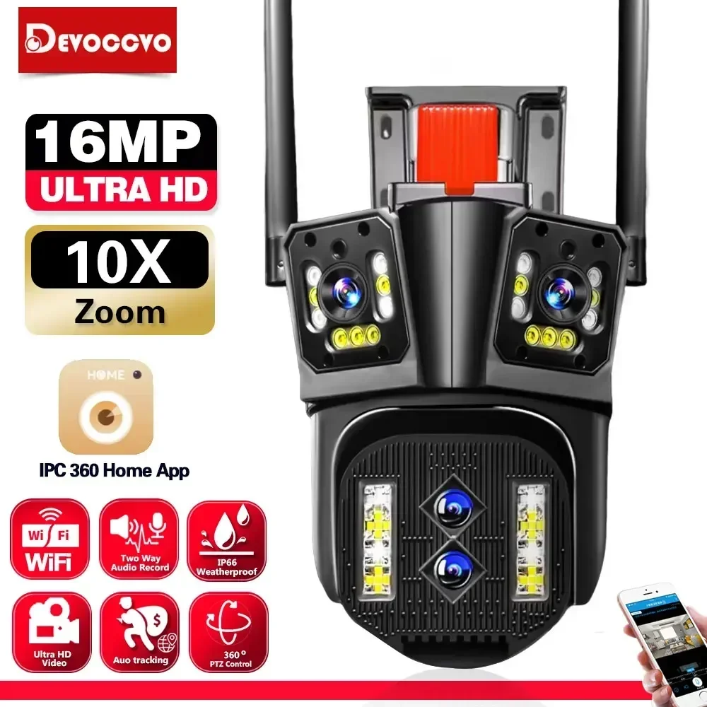 8K 10X Optical Zoom WIFI Camera Outdoor 16MP Automatic Tracking PTZ Four Lens Three Screen ...