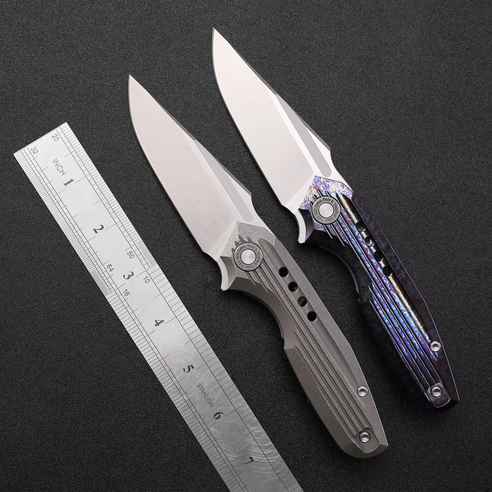 TWOSUN cuchillo plegable TS194 D2 con mango de titanio, herramienta EDC con hoja de lavado de ...