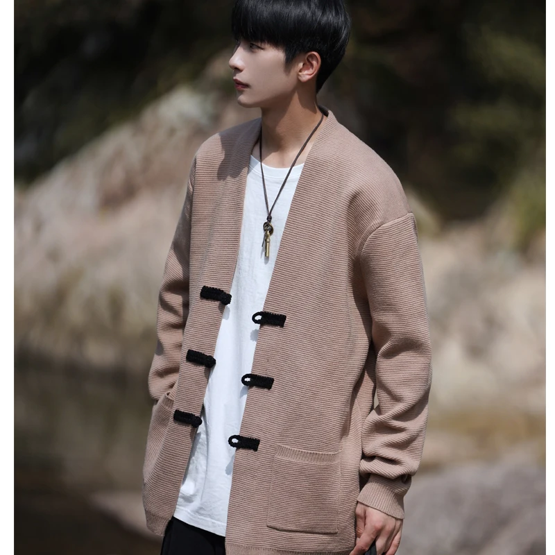 New-Sinicism-Sweater-Men-s-Color-Contrast-V-neck-Disc-Button-Cardigan ...