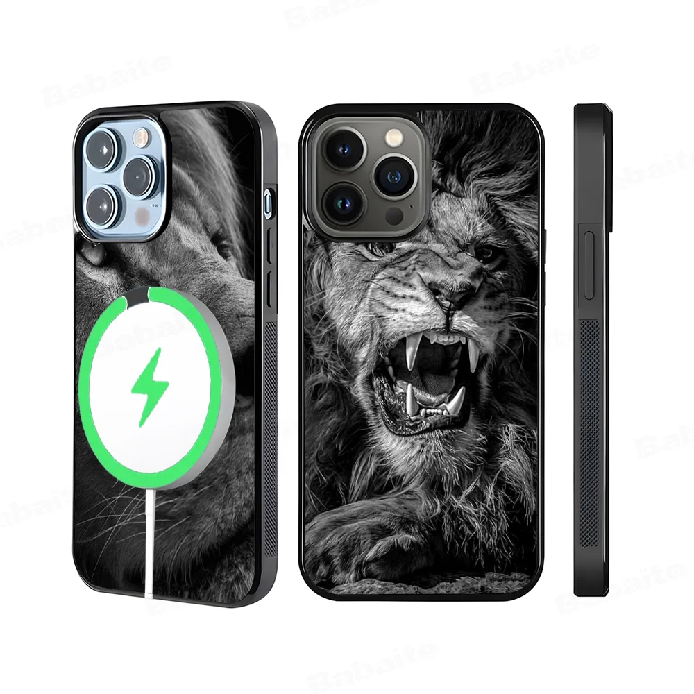 Lion Wild Animals Luxury Phone Case Magnetic Case For IPhone 16 14 13 ...