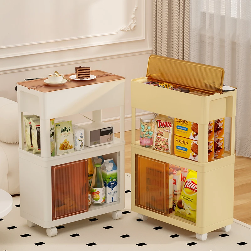 Mobile-Snack-Cart-Multi-Layer-Organizing-Shelf-with-Push-Pull-Door ...