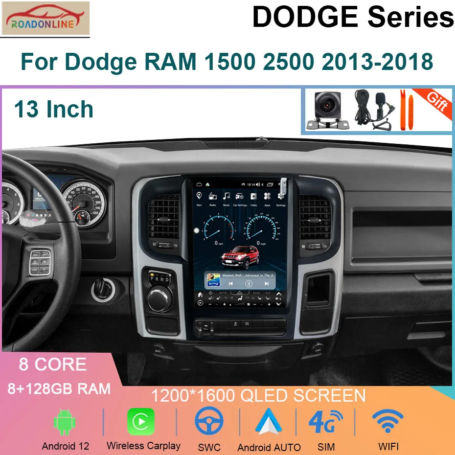 13 Inch Android 12 8+128G For Dodge RAM 1500 2500 2013-2018 Tesla Radio ...