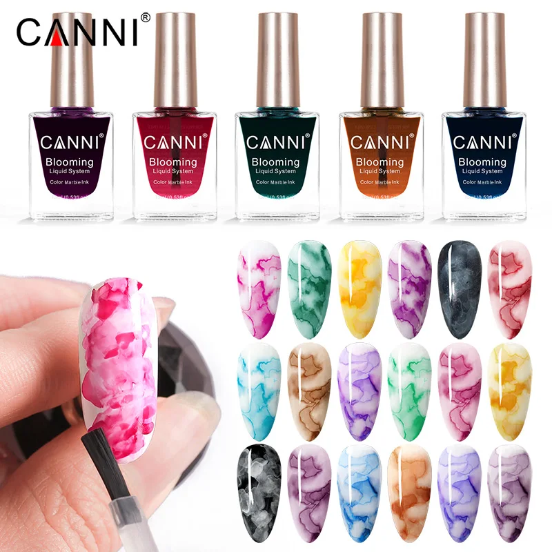 CANNI 15ml פורח לק אוויר יבש בצבעי מים שיש ג 'ל נייל נוזל Venalisa עשן בועת לכה שיפוע ציור דיו ...