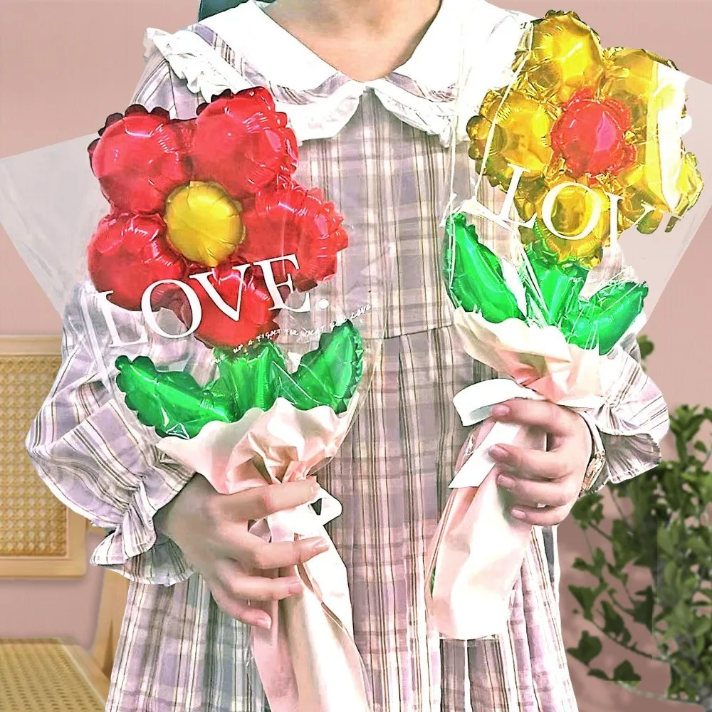 10pcs Romantic Flower Bouquet Balloon Set Aluminum Foil Thick Daisy ...