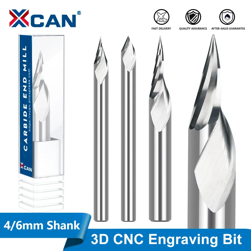 XCAN 3D Milling Cutter CNC Router Bit 4mm 6mm Shank Carbide End Mill ...