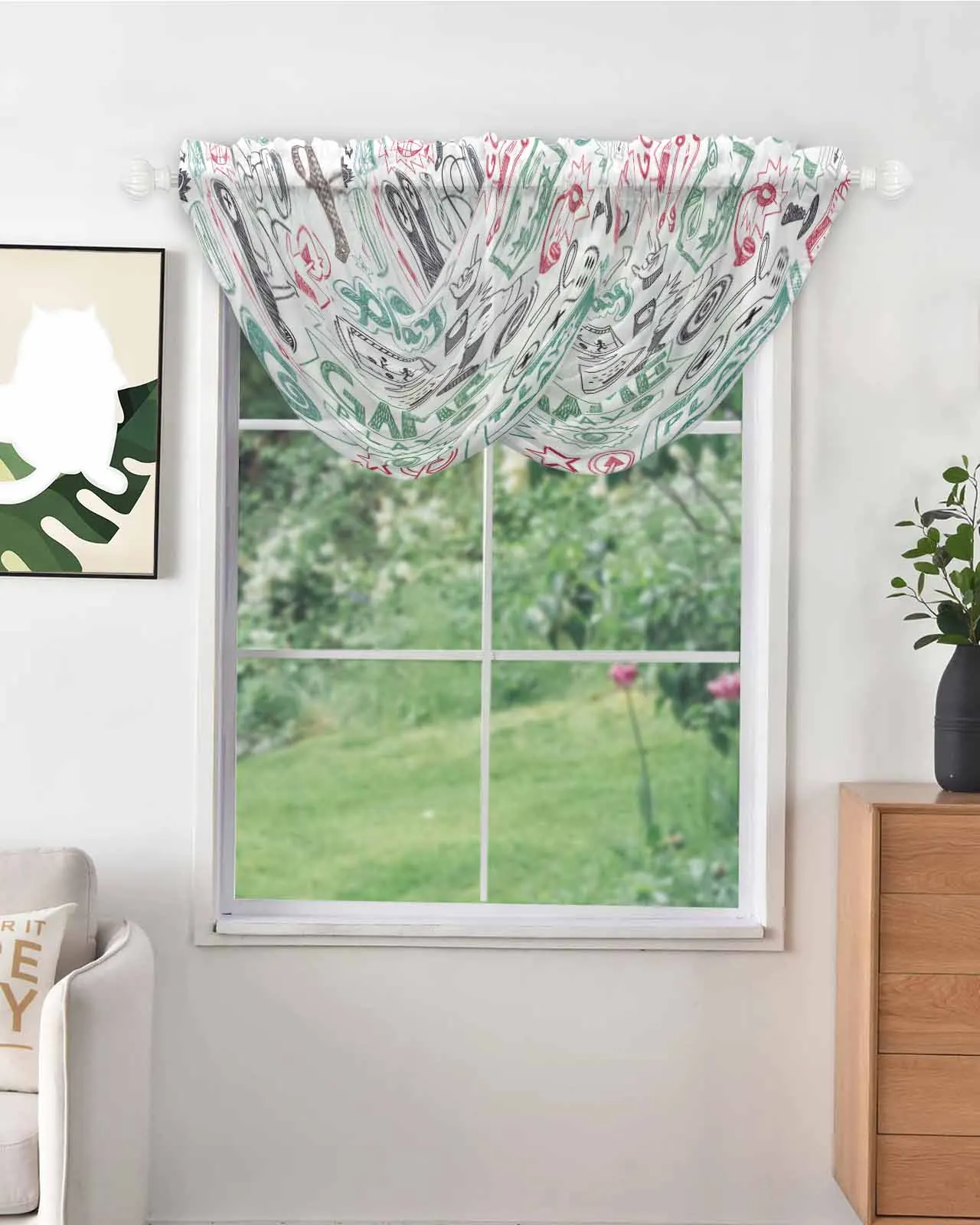 Gamepad-Computer-Keyboard-Red-Sheer-Short-Curtains-for-Living-Room ...