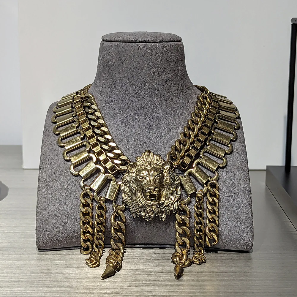 Vintage Lion Animal Cubic Exaggerated Metal Chain Pendant Necklace ...