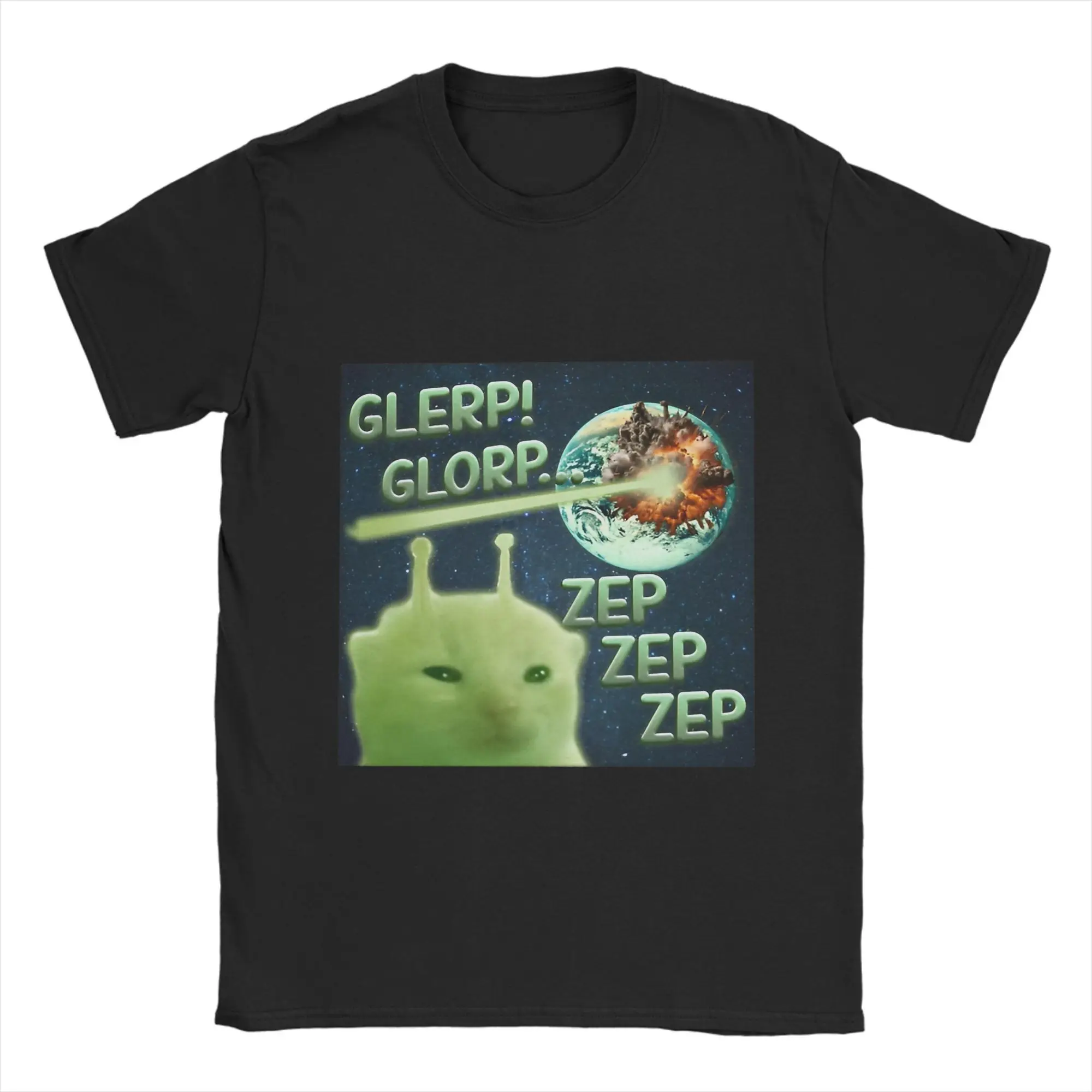 Men's Glorp Funny Alien Cat Brainrot Meme T Shirts Pure Cotton Clothes ...