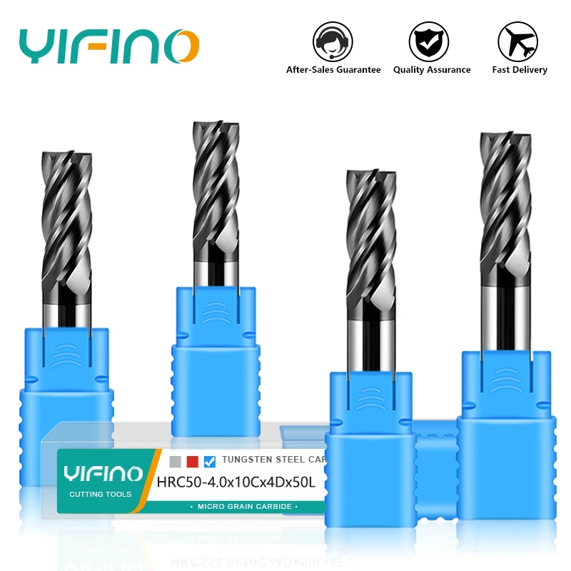 YIFINO-HRC50-4-Flute-Flat-End-Mill-Tungsten-Steel-Carbide-Nano-Coating ...