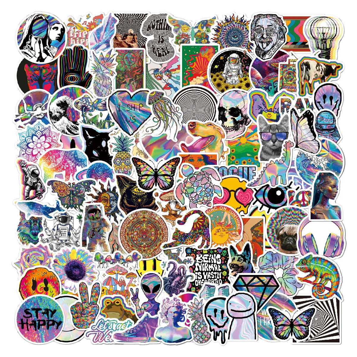 100Pcs-Cartoon-Psychedelic-Holographic-Laser-Stickers-for-Laptop ...