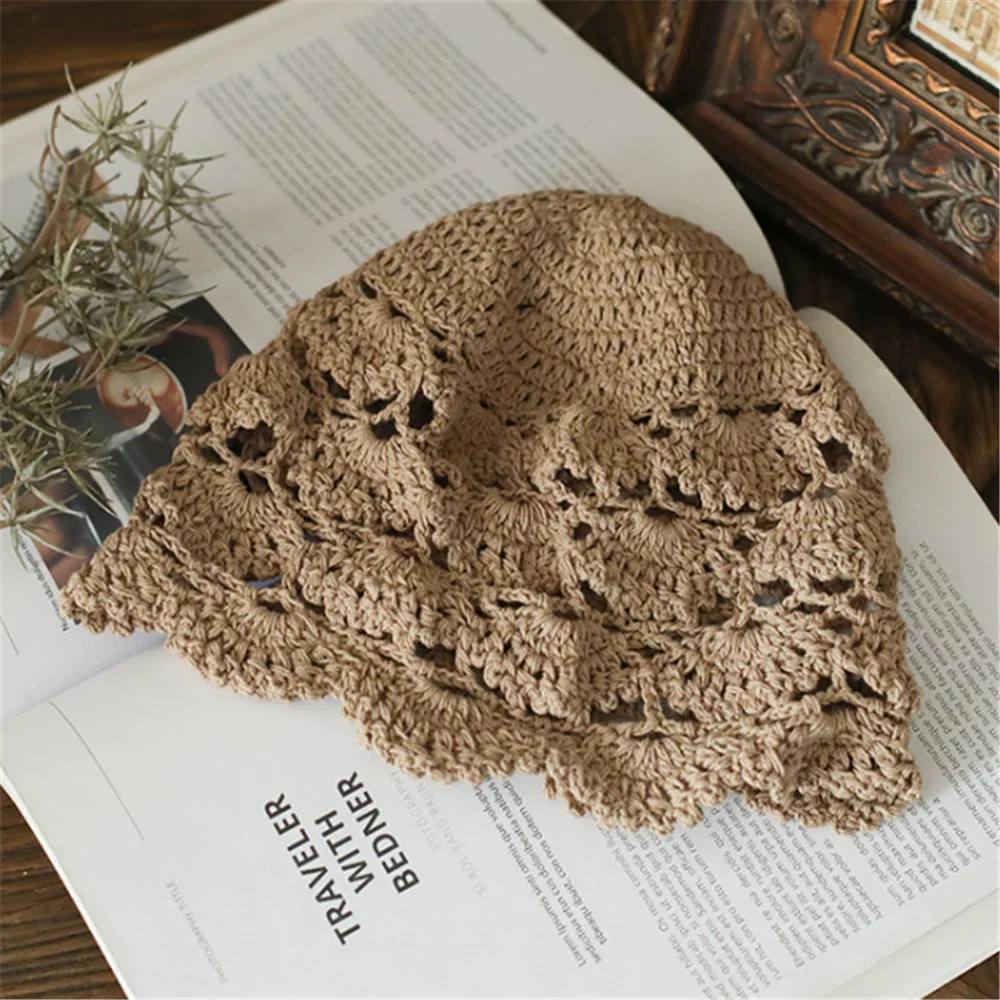 Hand-Knitted-Flower-Hollow-Thin-Cap-Spring-and-Summer-Lace-Breathable ...