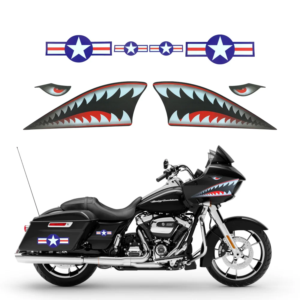 WWII-Air-Force-Shark-Mouth-Decal-Star-vinyl-stickers-For-Harley-Touring ...