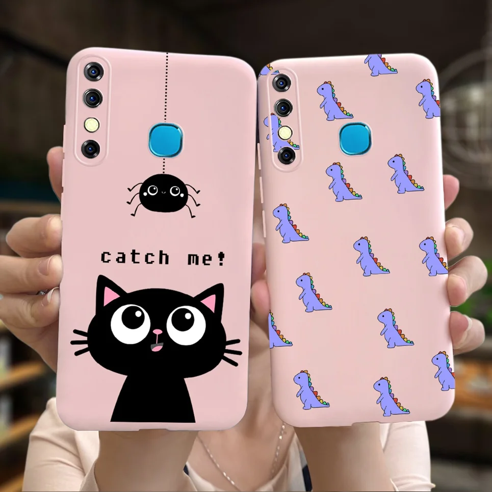 For Infinix Hot 8 Case X650C X650B X650D Cute Cat Dinosaur Pattern Back ...
