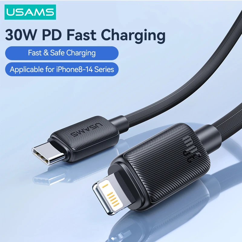 USAMS-30W-PD-USB-C-Cable-For-iPhone-14-Pro-Max-Striped-Fast-Charging ...
