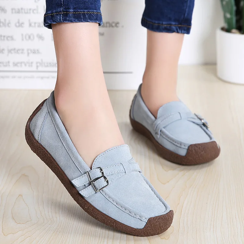Summer Suede Flats Women Shoes Metal Lock Slip on Loafers Female Casual ...