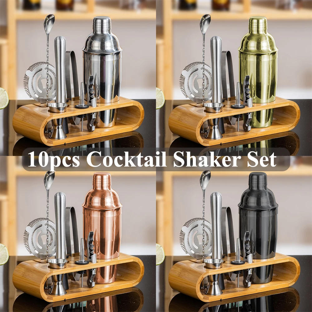 10Pcs-Cocktail-Shaker-Set-with-Bamboo-Stand-Cocktail-Kit-Professional ...