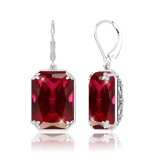 925 Sterling Sliver Earrings For Woman Vintage Ruby Gemstone Wedding ...