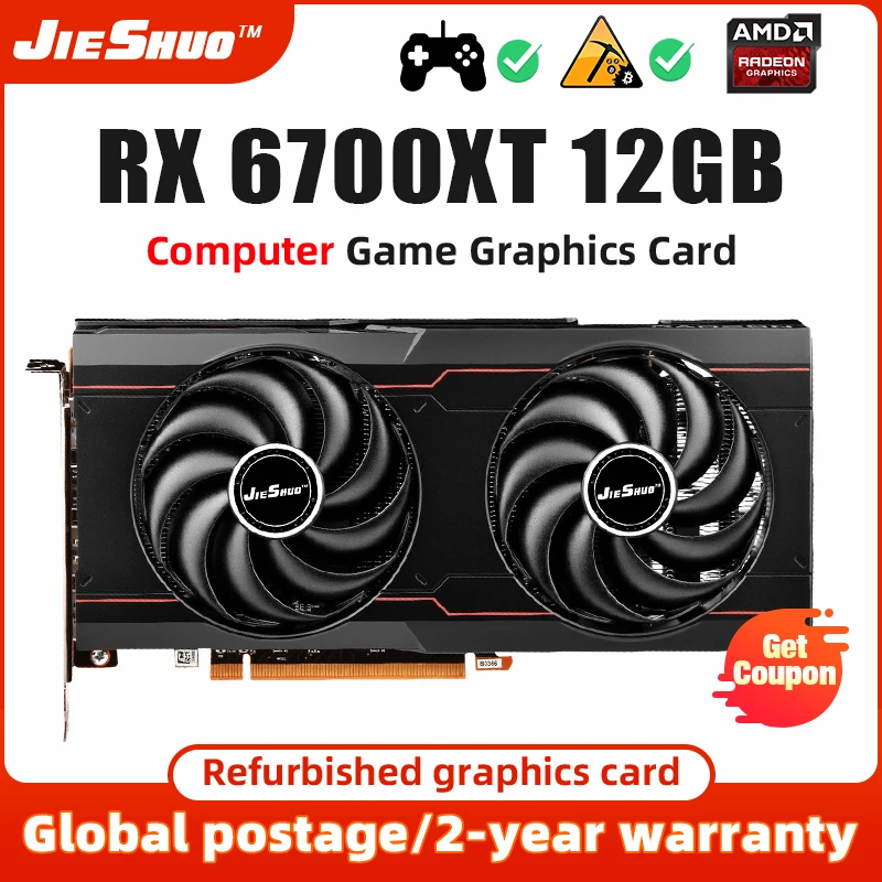 JIESHUO AMD Radeon RX 6700XT 12GB GPU RX6700XT 12GB Placa de Vídeo ...