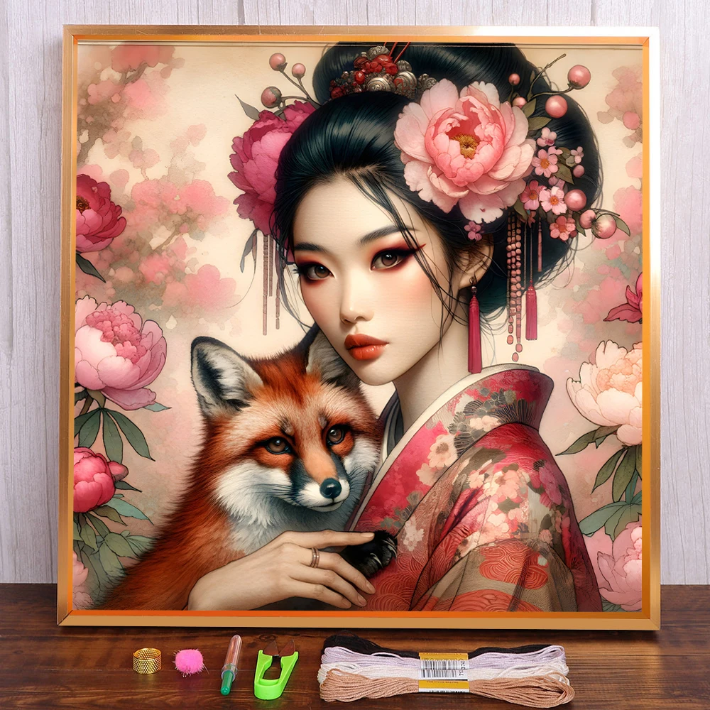 Portrait Japanese Girl Printed Cross Stitch Embroidery Patterns DMC ...