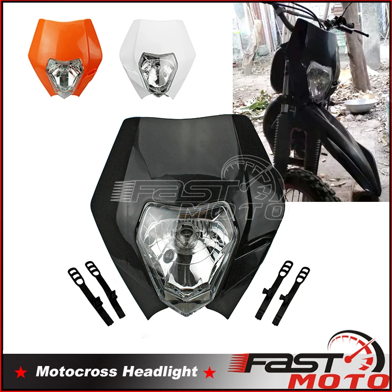 Motorcycle-Black-Headlight-Mask-Dirt-Bike-Enduro-Plastic-Headlamp ...