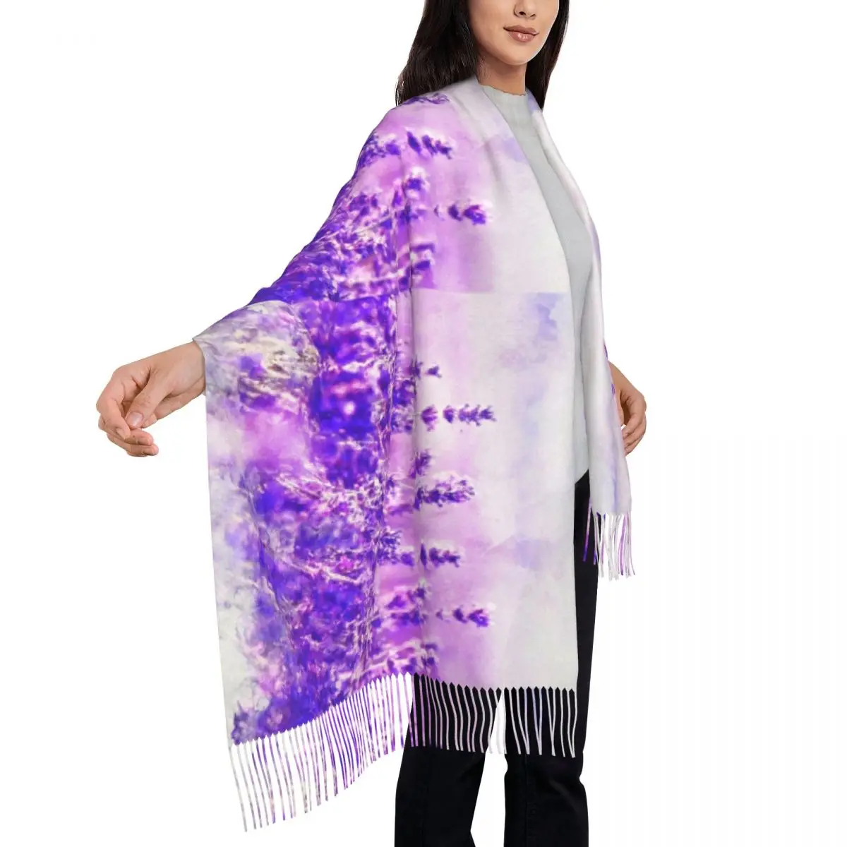 Lavender-Fields-Scarf-with-Tassel-Beautiful-Purple-Flowers-Outdoor ...